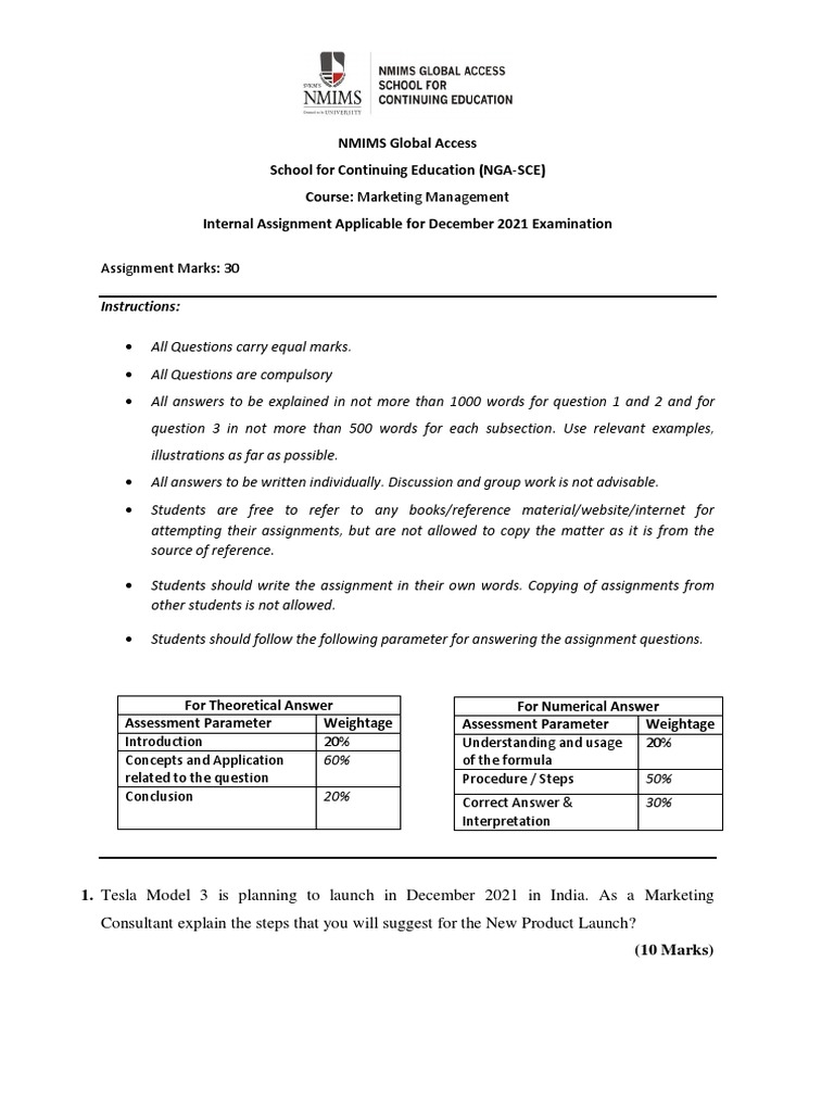 Marketing Management - Assignment Dec 2021 MfL5b5Iiu9 | PDF ...