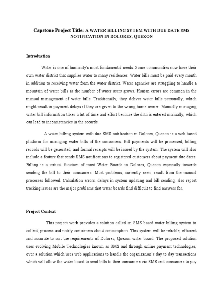 Capstone Project Title:: A Water Billing Sytem With Due Date Sms Notification in Dolores, Quezon ...
