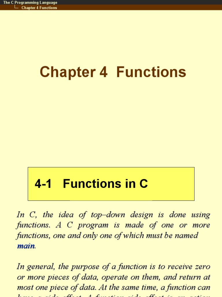 C Programming Functions Chapter 4 Pdf Parameter Computer Programming Subroutine 