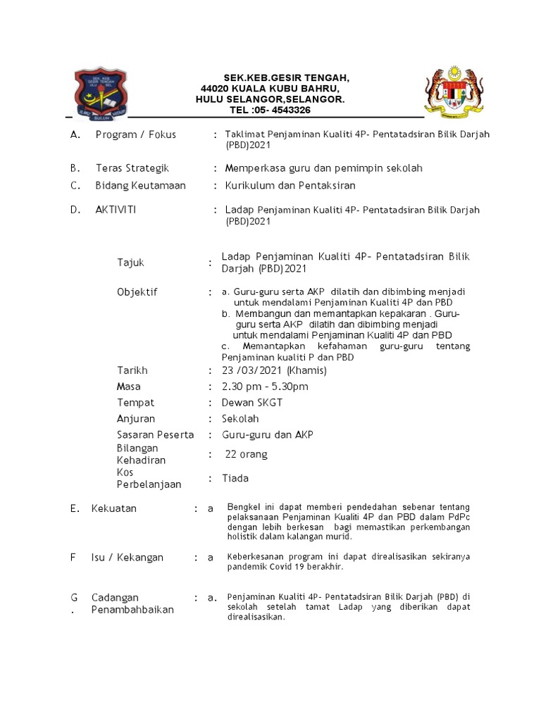 Lapora Penjaminan Kualiti Dan PBD 2021 | PDF