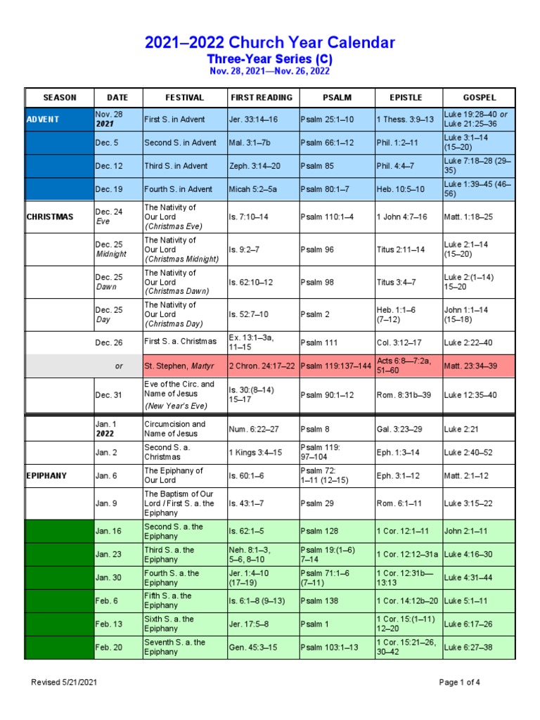 2021-2022 Lutheran Church Calendar | PDF | Lent | Liturgical Year