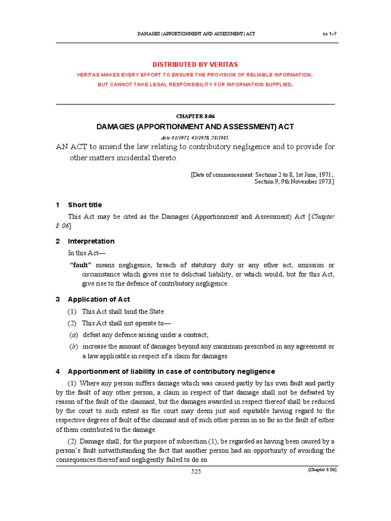 Damages (Apportionment and Assessment) Act (Chapter 8-06) - 0 | PDF ...