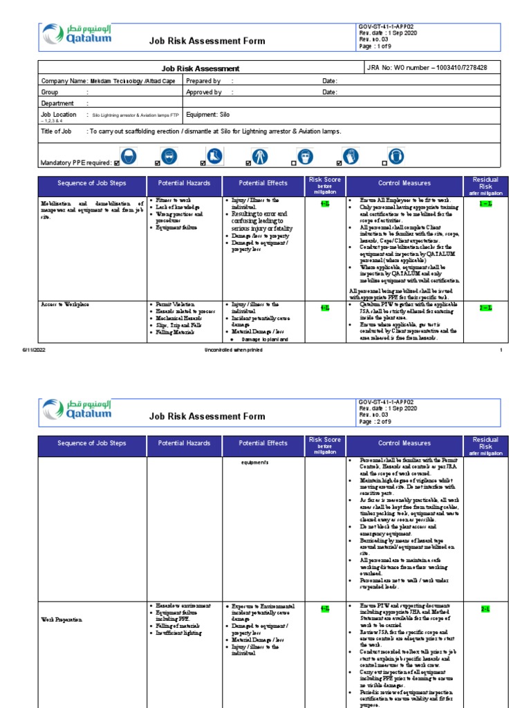 Silo -JRA Stack scaffolding 11.05.2021 GOV-ST-41-1-APP02 Job Risk ...