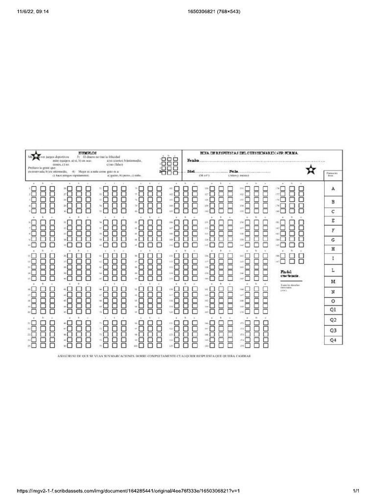 Hoja de Respuestas - HSPQ | PDF