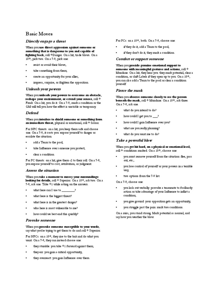 Masks Common Moves | PDF