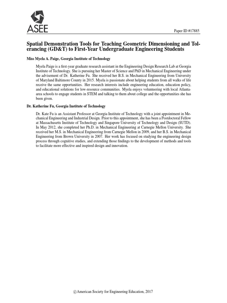Spatial Demonstration Tools For Teaching Geometric Dimensioning and ...