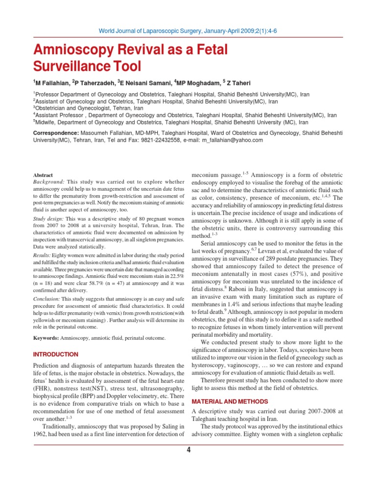 Amnioscopy for Fetal Surveillance Insights | PDF | Science & Mathematics