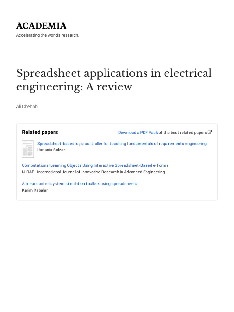 Spreadsheet Applications in Electrical Engineering: A Review | PDF ...