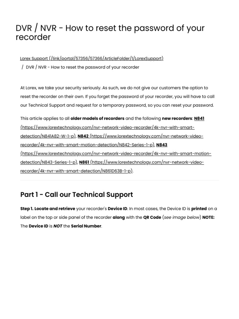 DVR - NVR - How To Reset The Password of Your Recorder - LOREX Support ...