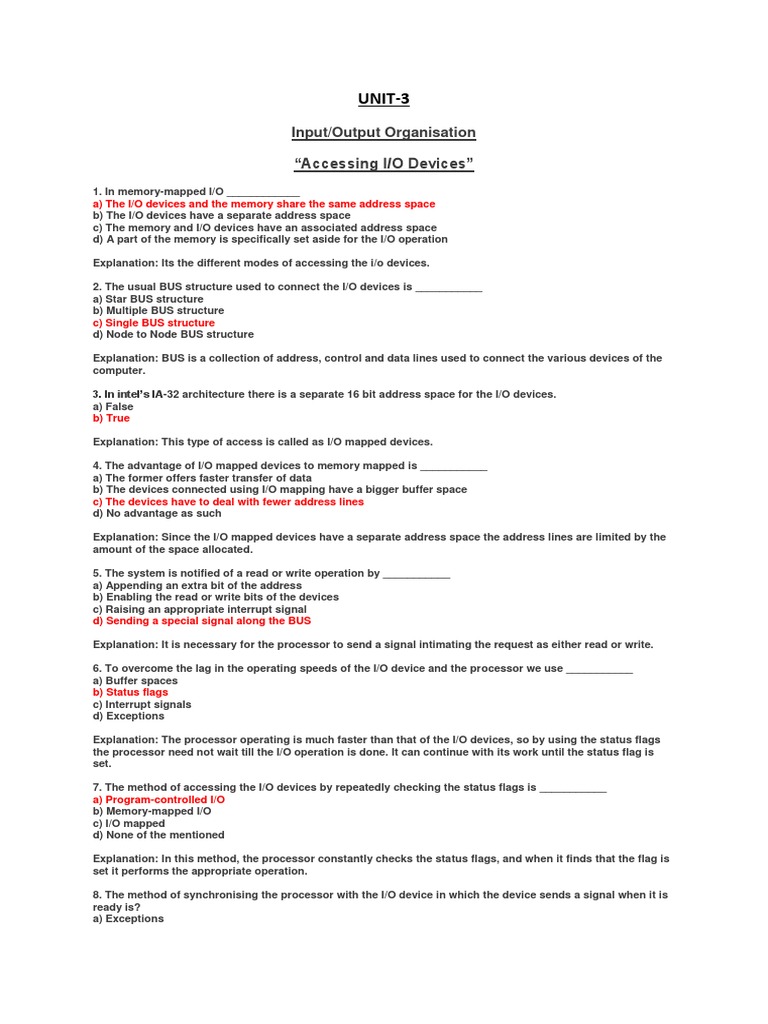 UNIT3 Obj Question | PDF | Input/Output | Usb