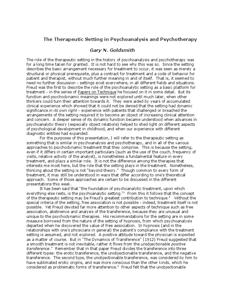 The Therapeutic Setting in Psychoanalysis and Psychotherapy - Compress ...