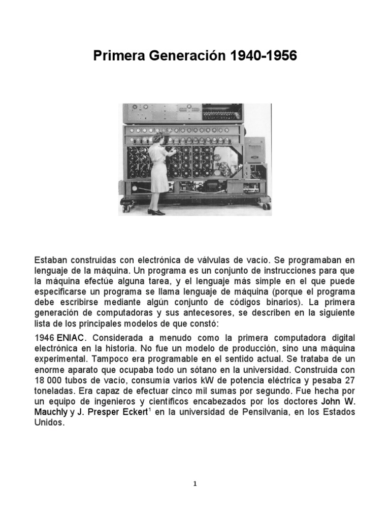 Primera Generación de Computadoras (1940-1956) | PDF | Circuito ...
