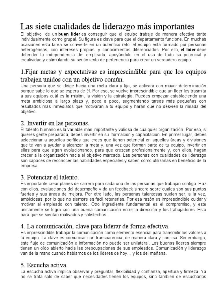 Las Siete Cualidades de Liderazgo | Download grátis PDF | Liderazgo