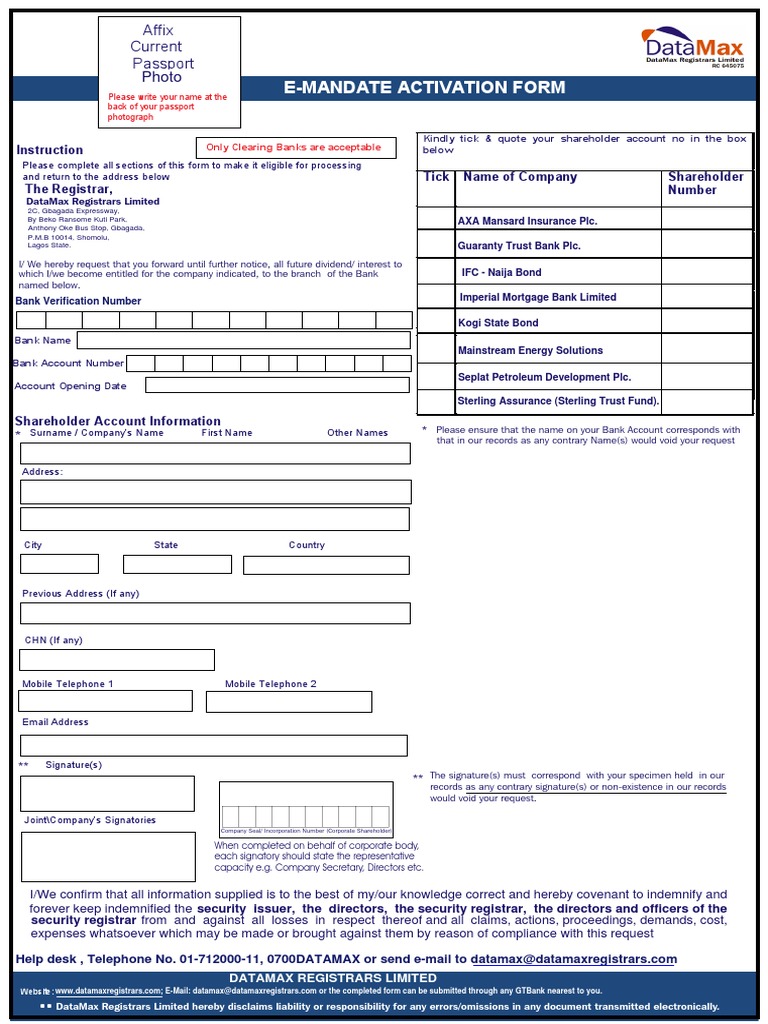 Datamax e Dividend Mandate Form | PDF | Business