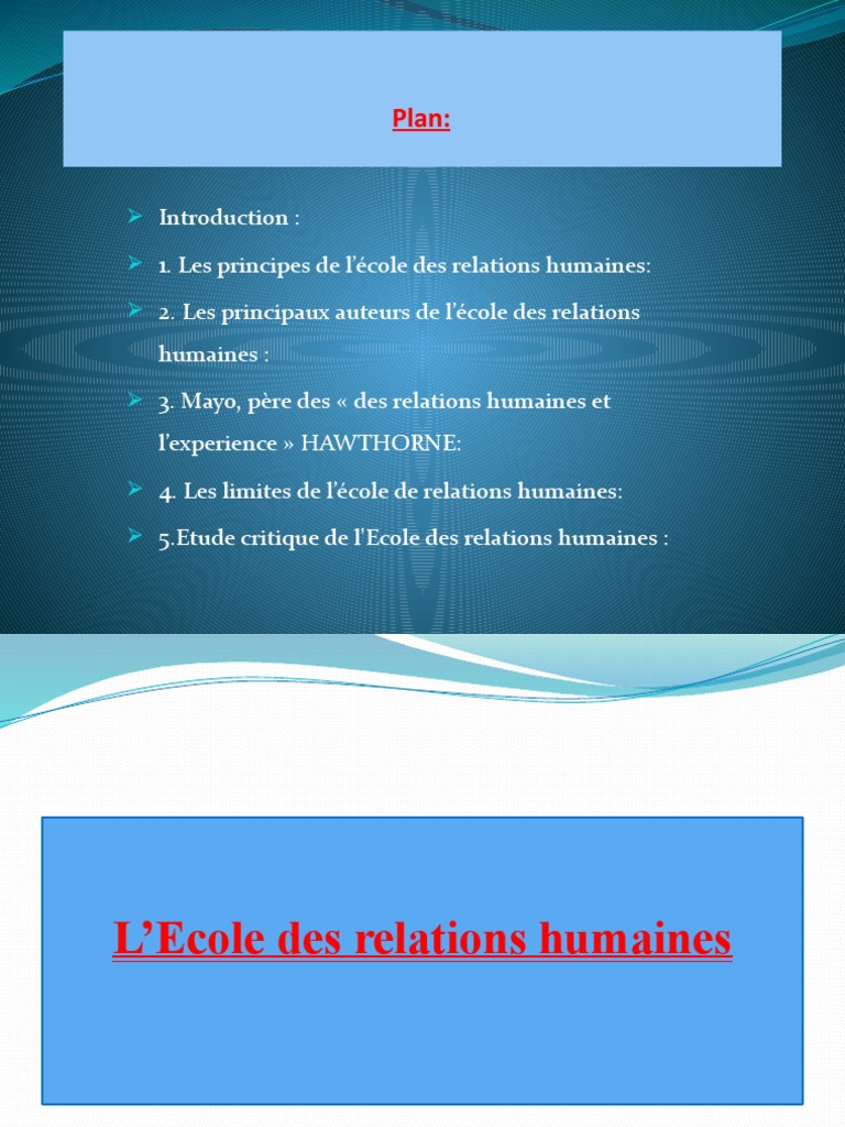 L'École des Relations Humaines : Principes et Limites | PDF | Direction ...