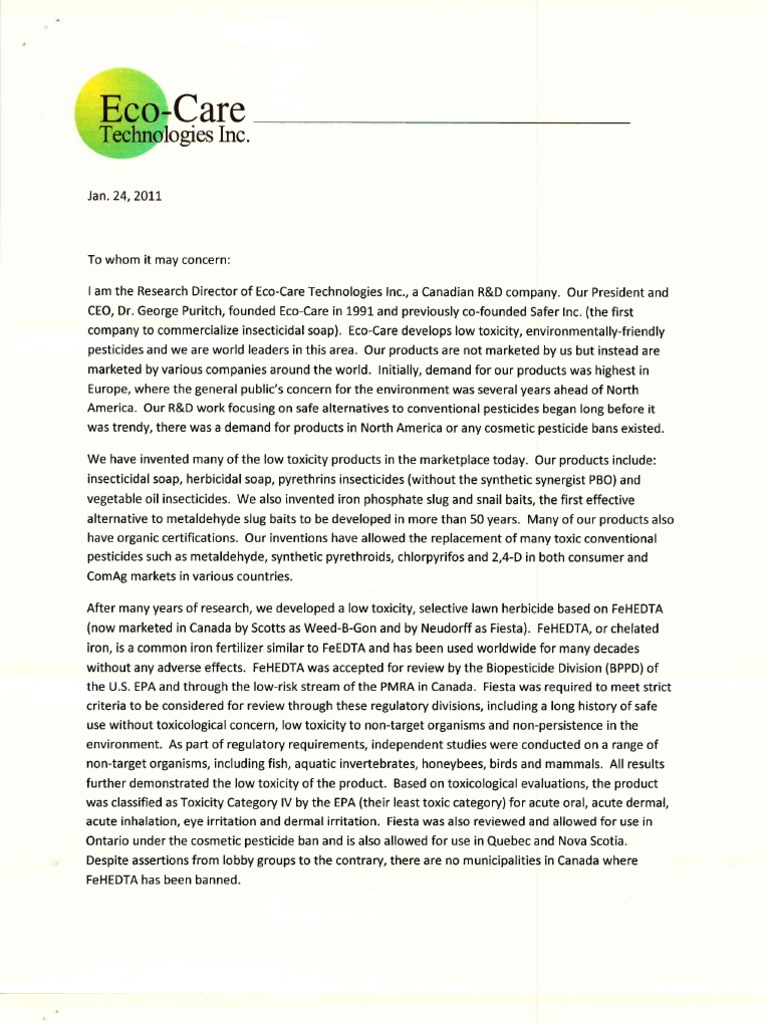 Eco-Care's Low Toxicity Herbicide FeHEDTA | PDF | Biodegradation ...