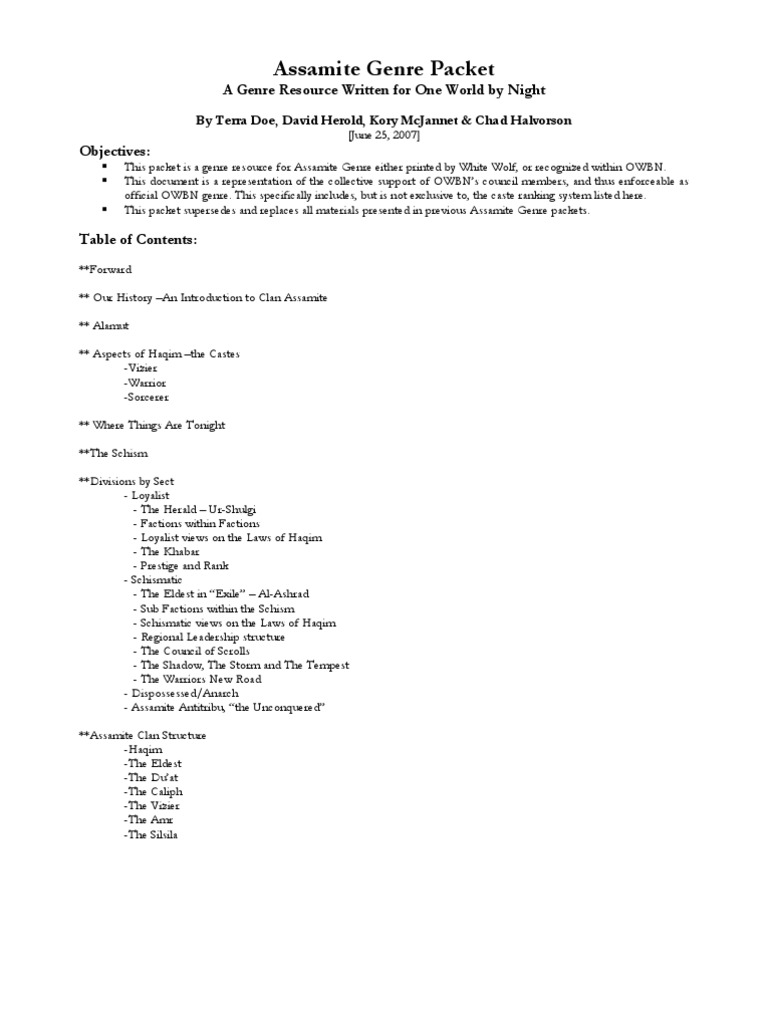 Assamite Clan Overview and Structure | PDF | Magician (Fantasy) | Magic ...