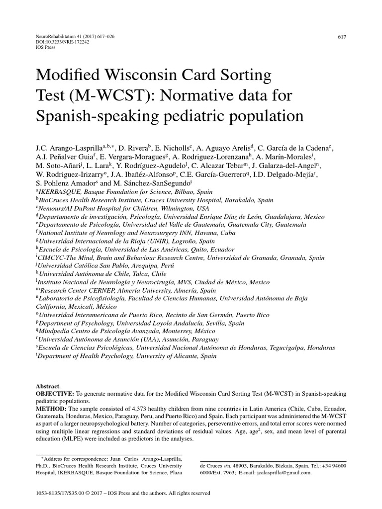 Modified Wisconsin Card Sorting Test (M-WCST) | PDF | Errors And ...