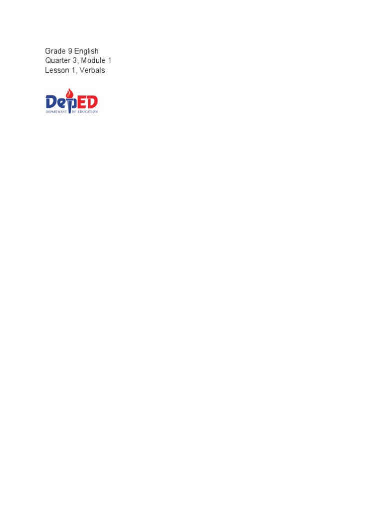 Grade 9 English Quarter 3, Module 1 Lesson 1, Verbals | PDF | Verb ...