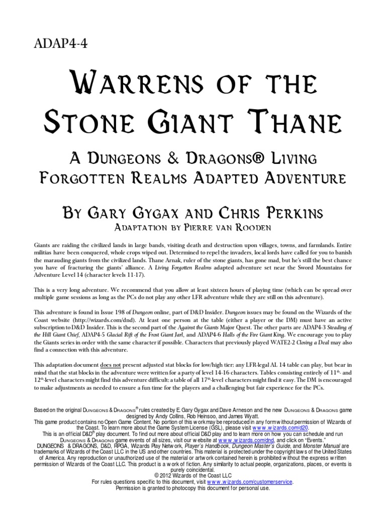 ADAP4-4 Against The Giants - Warrens of The Stone Giant Thane | PDF ...