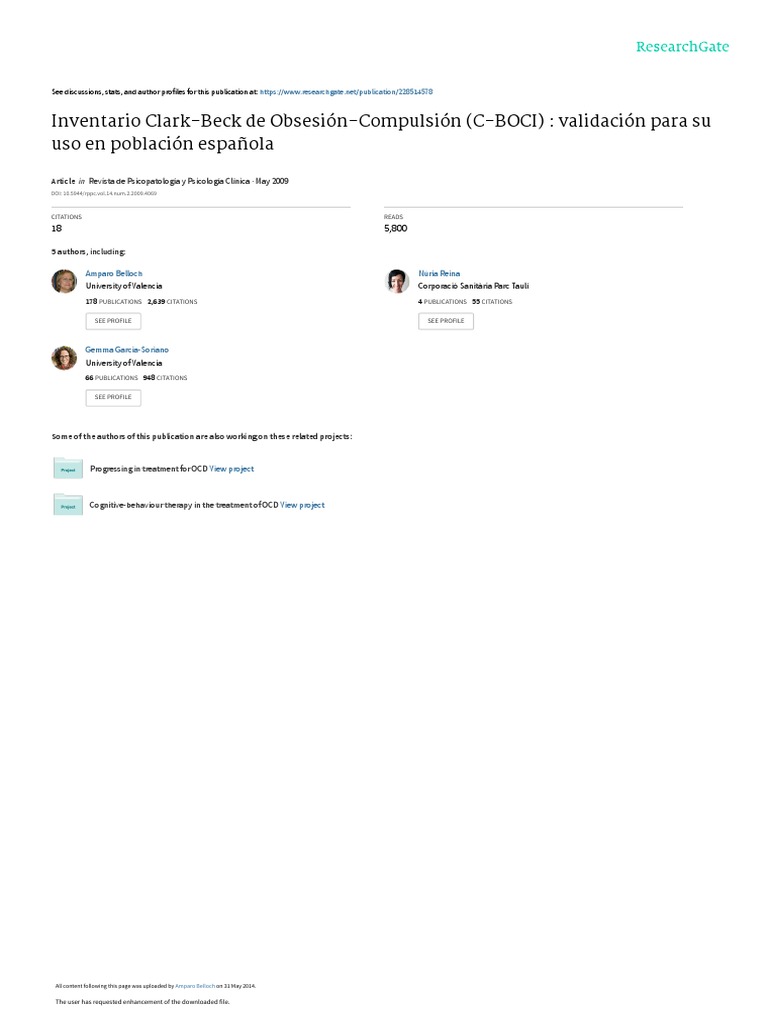 Inventario Clark-Beck de Obsesion-Compulsion C-BOC | PDF | Ansiedad ...