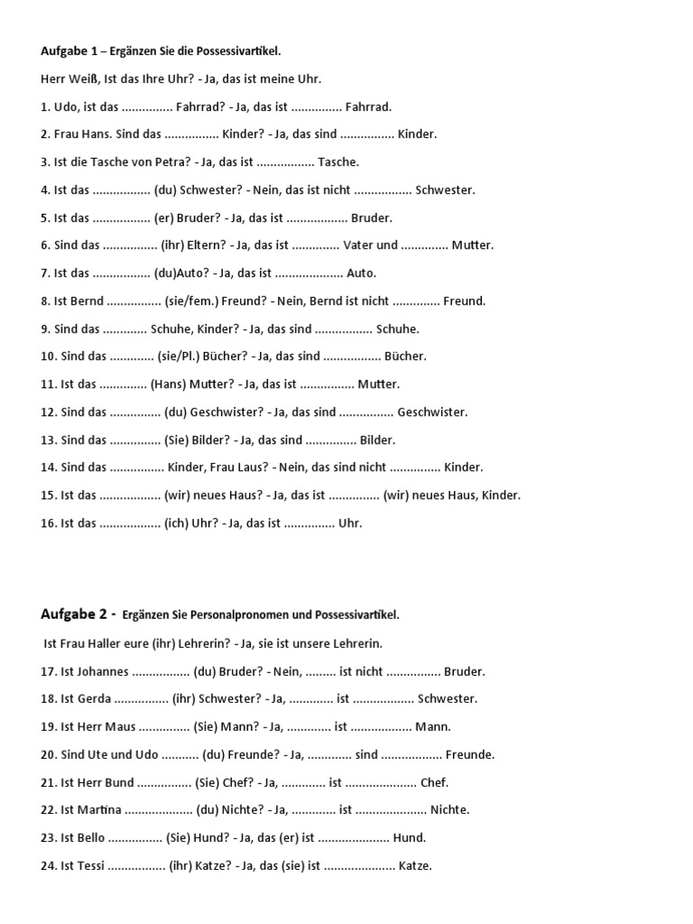 Possessivartikel Übungen | PDF