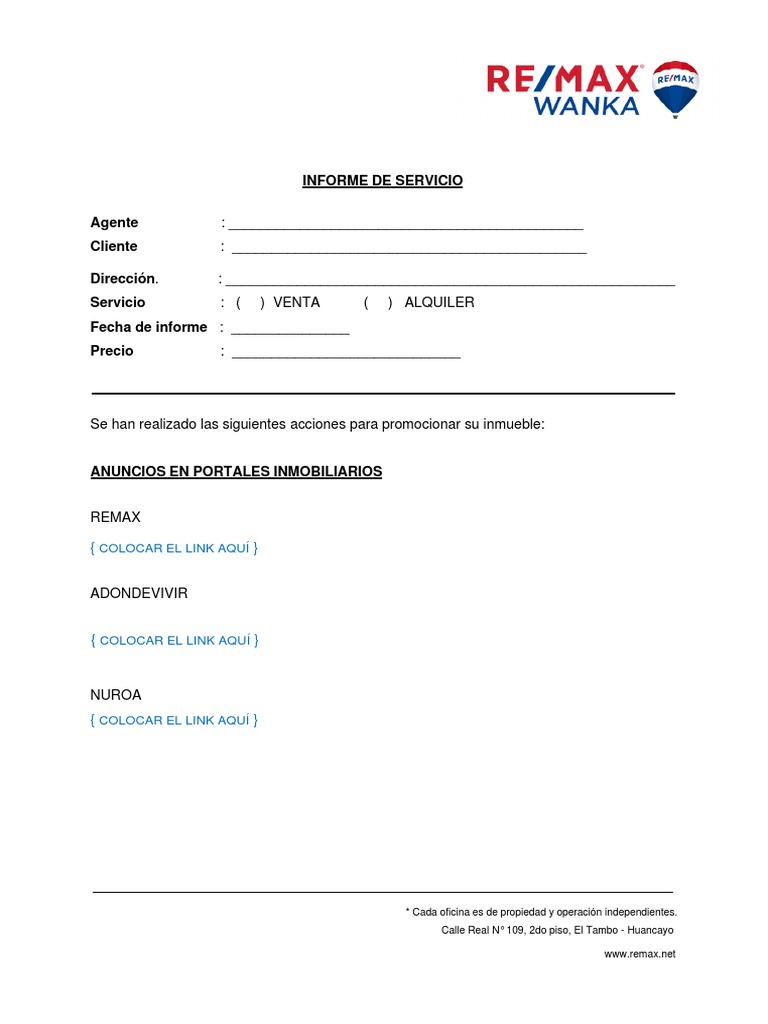 Modelo de Informe A Clientes - Remax Wanka | PDF | Bancos | Hipoteca ...