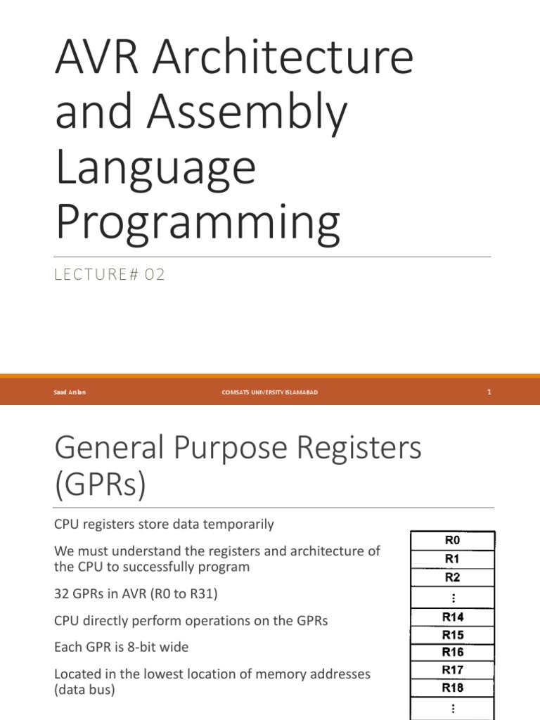 Avr Architecture And Assembly Language Programming Lecture Pdf Random Access Memory Input 0413