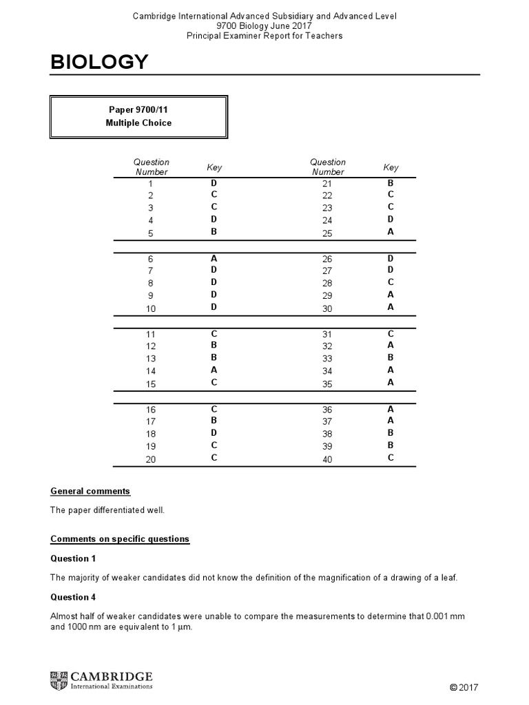 Biology: Paper 9700/11 Multiple Choice | PDF | Antibody | Ribosome