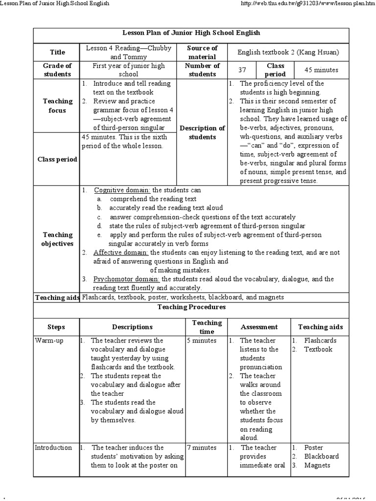 Toaz - Info Lesson Plan of Junior High School English PR - Dikonversi | PDF | Teachers | English ...