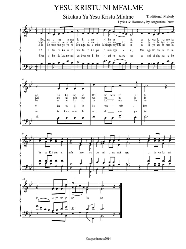 Sikukuu Ya Yesu Kristu Mfalme: Traditional Melody Lyrics & Harmony by ...