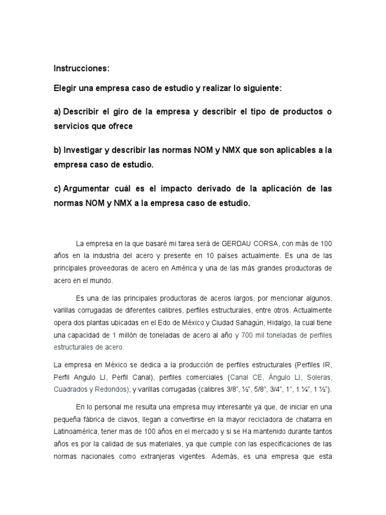 Investigación de La Aplicación de Las Normas NOM y NMX A Una Empresa Caso de Estudio y Su ...