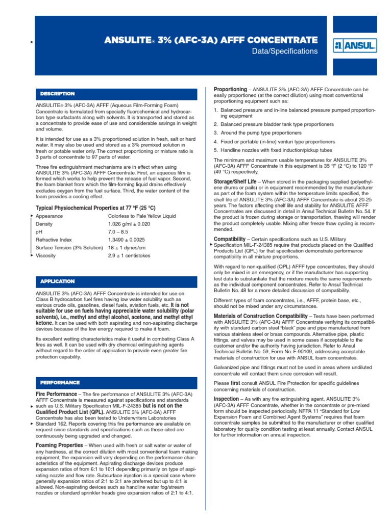 Ansulite 3% (Afc-3A) Afff Concentrate: Data/Specifications | PDF ...