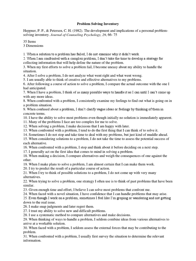 Problem Solving Inventory | PDF | Psychological Concepts | Social Psychology