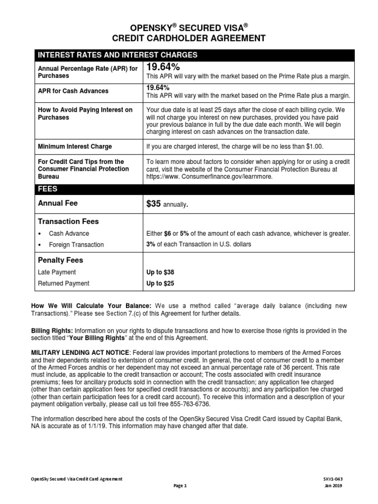 Opensky Secured Visa Credit Cardholder Agreement: Interest Rates and ...