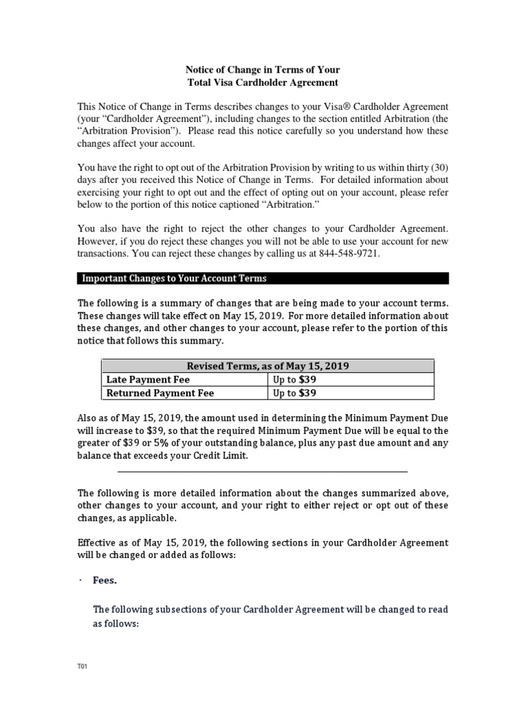 Total Visa Change in Terms Notification | PDF | Credit Card | Visa Inc.