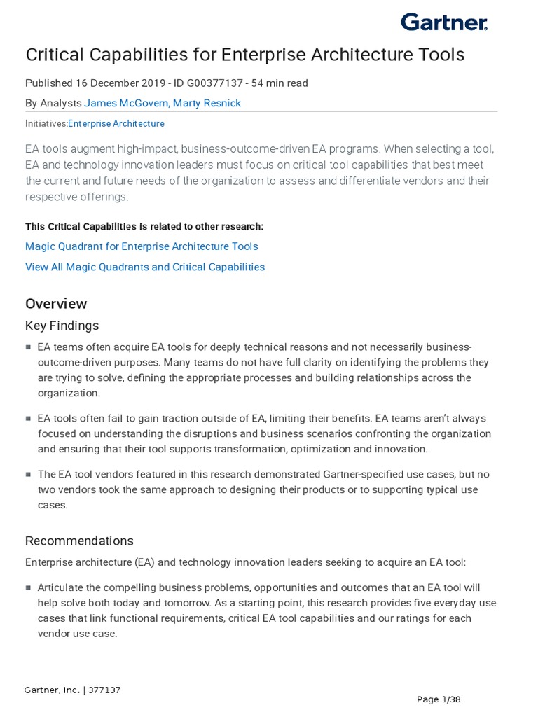 Critical Capabilities For Enterprise Architecture Tools | PDF ...