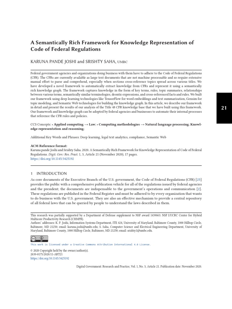 A Semantically Rich Framework For Knowledge Representation of Code of Federal Regulations 2020 ...