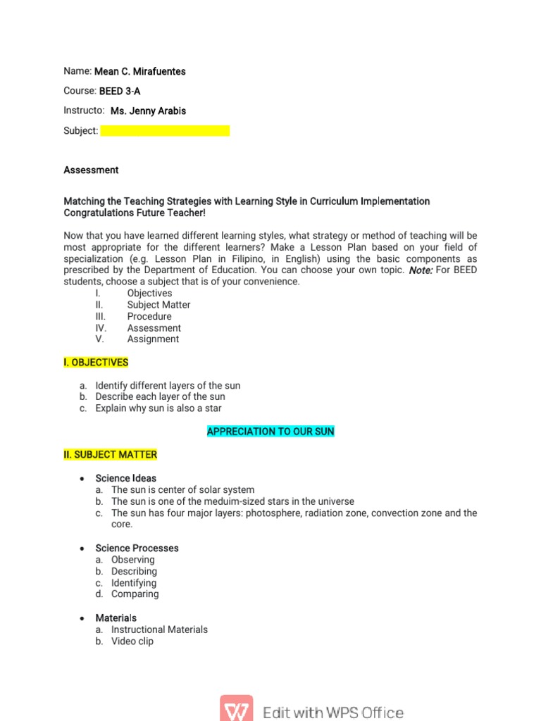 Ped 20 (Lesson Plan) | PDF | Sun | Stars