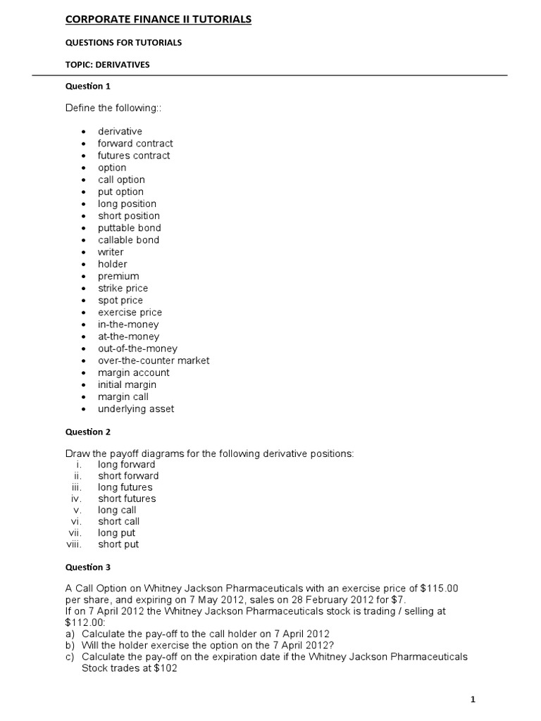 Derivatives Tutorial for Students | PDF | Option (Finance) | Futures ...