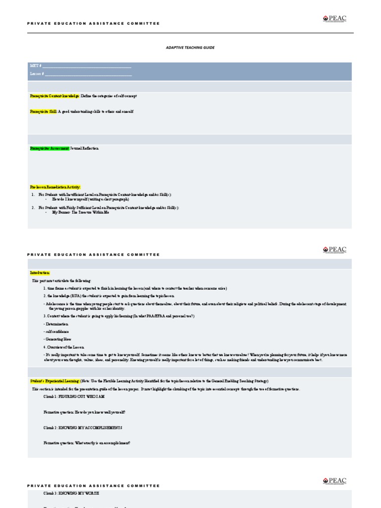 Adaptive Teaching Guide Template | PDF | Adolescence | Learning