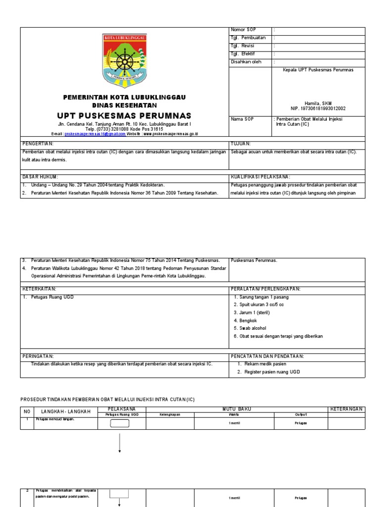 Sop Ppom Injeksi Intra Cutan (Ic) | PDF