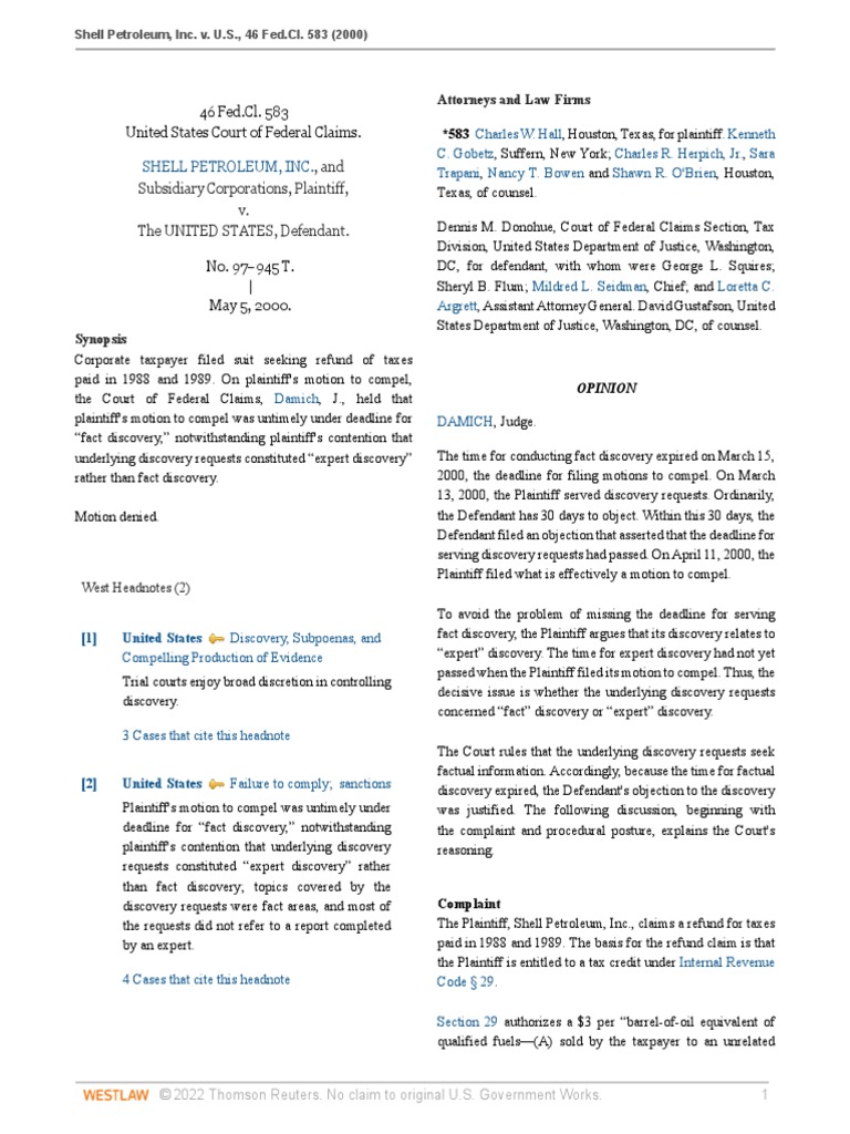 Shell Petroleum Inc V US | PDF | Discovery (Law) | Interrogatories