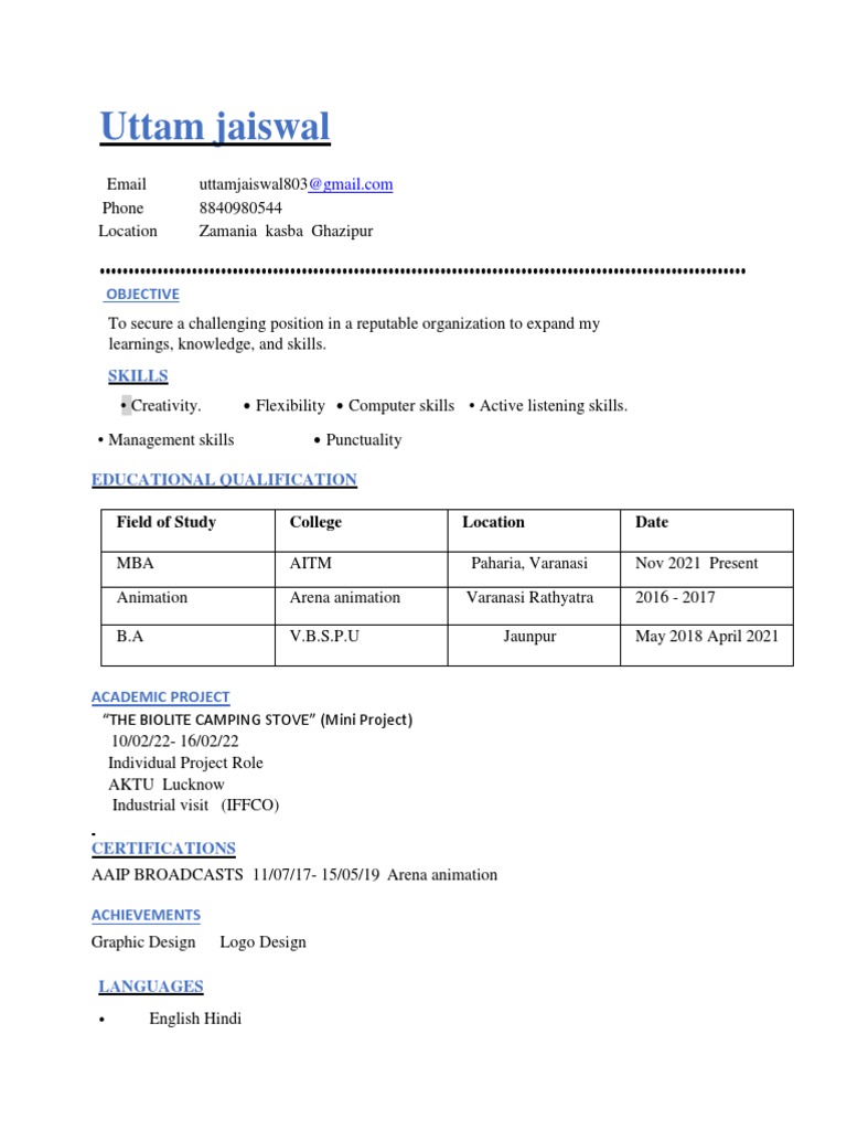 Uttam Jaiswal's Professional Profile | PDF