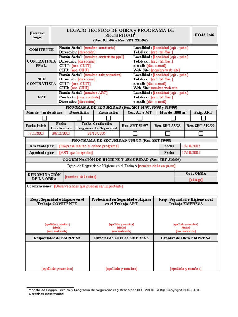 LEGAJO TECNICO y PROGRAMA DE SEGURIDAD PARA OBRAS | PDF | Acoso sexual | Business