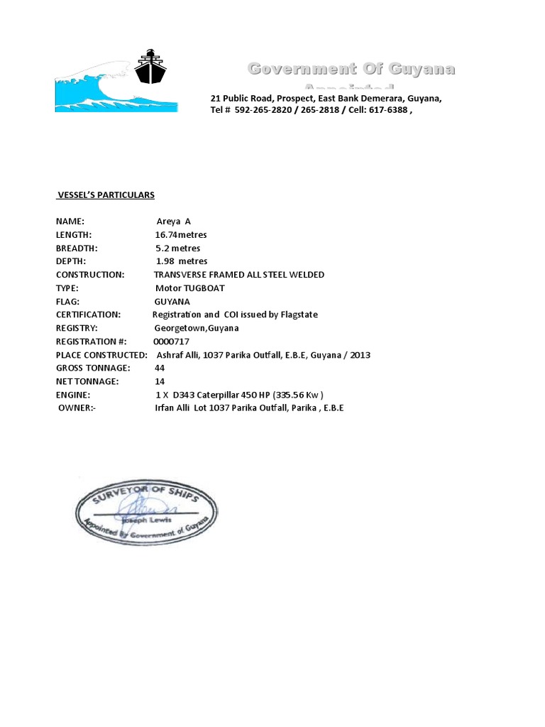 Tug Insurance Survey Form | PDF | Tugboat | Navigation