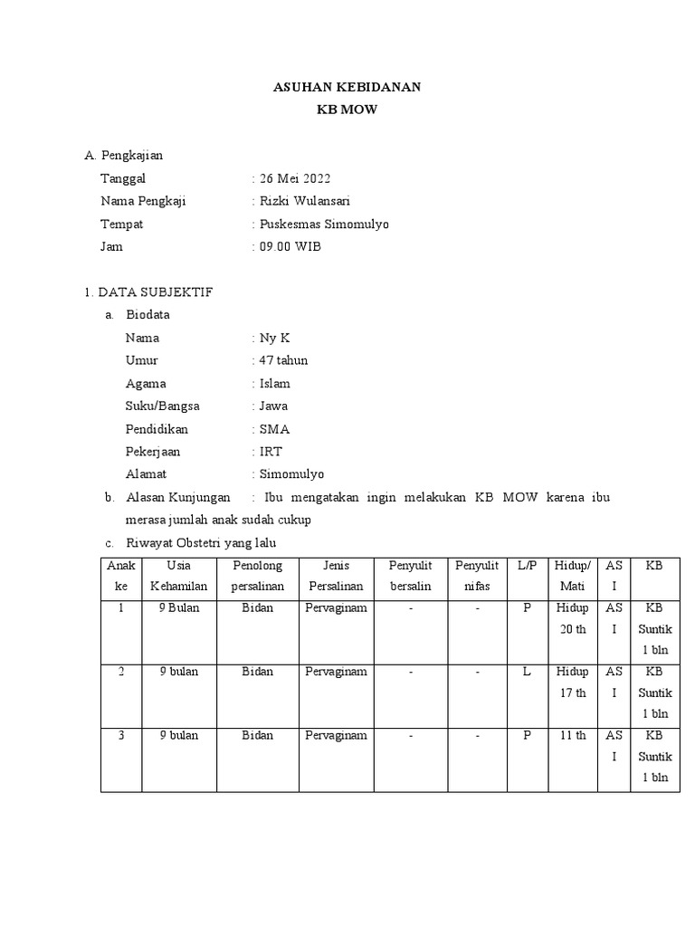 Asuhan Kebidanan KB Mow | PDF