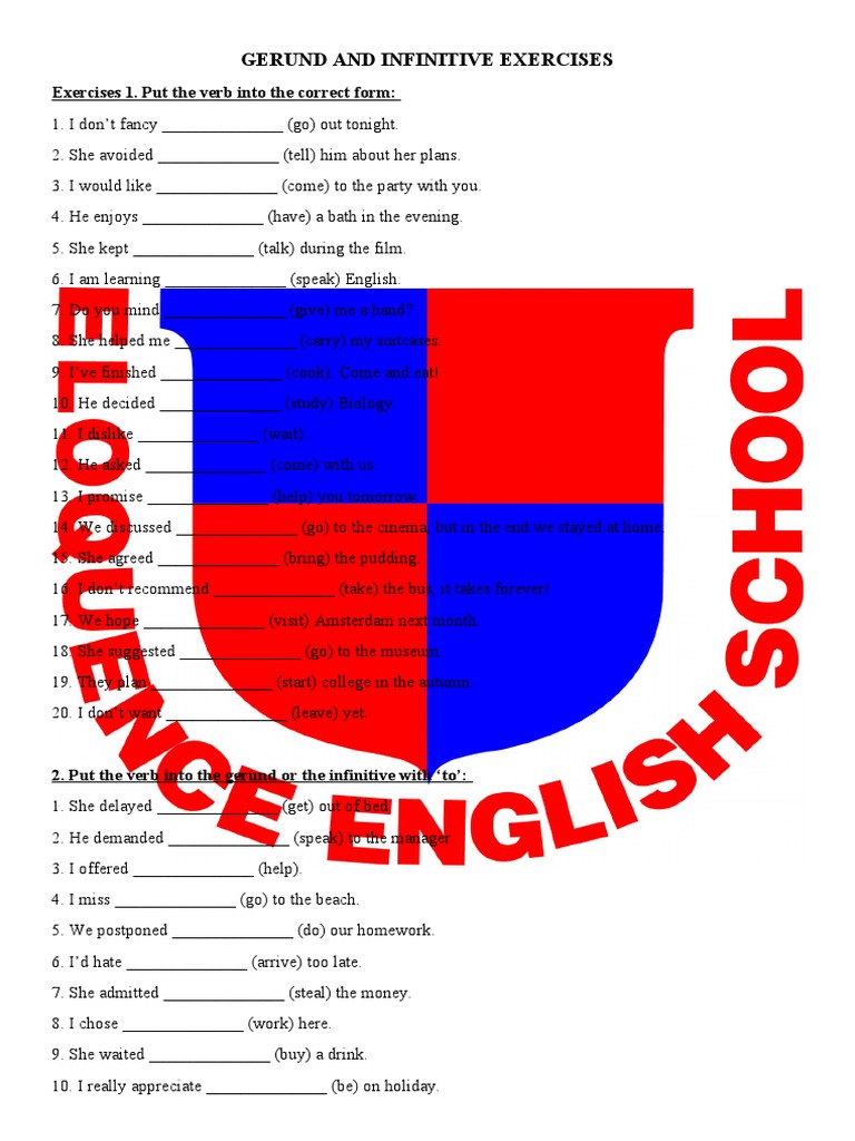 Gerund and Infinitive Exercises | PDF
