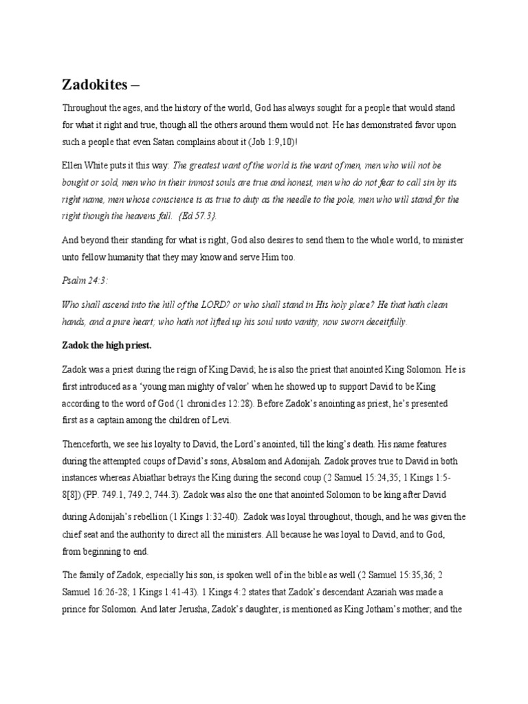 Zadokites - : Zadok The High Priest | PDF | David | Books Of The Hebrew ...