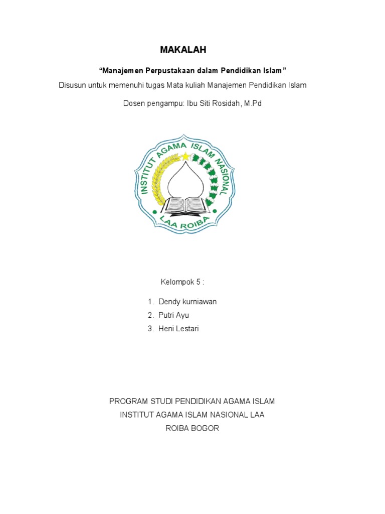 Makalah Kel.5 (Manajemen Peerpustakaan Dalam Pendidikan Islam) | PDF